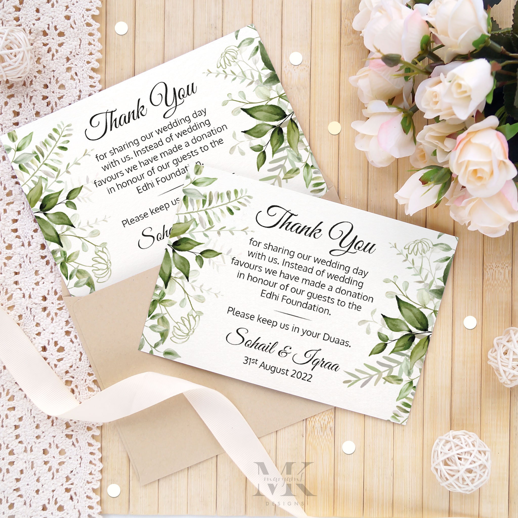 Custom Personalised Wedding Favour Cards | Business Cards | Dua, Floral ...