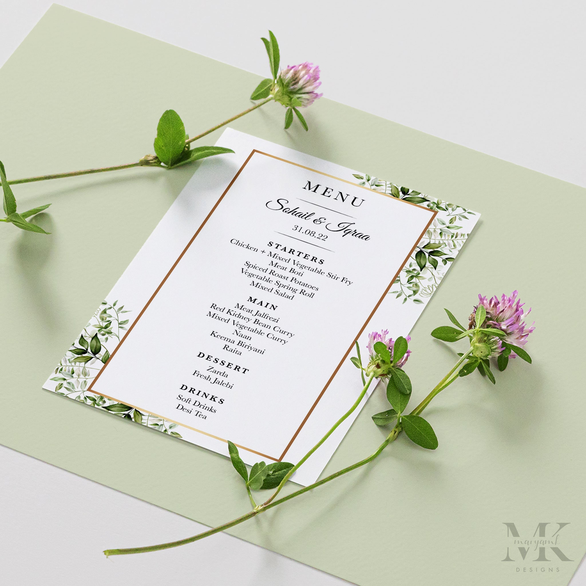 Personalised Wedding Menu Botanical, Floral Design, Custom Print Gloss ...