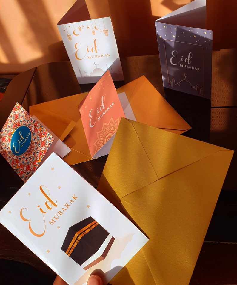 Gloss Laminated Small Eid Mubarak Greeting Cards 5 Pack W/gold ...