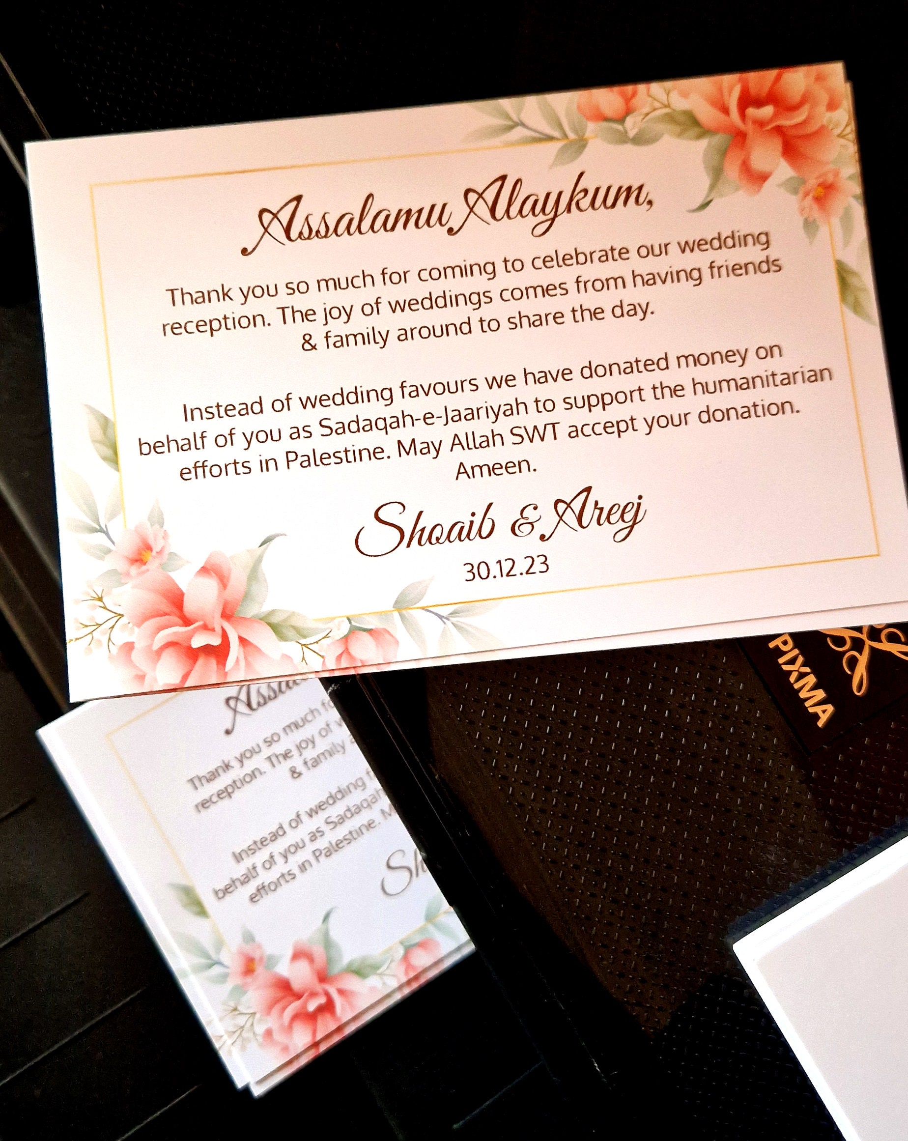 Custom Personalised Wedding Favour Cards | Business Cards | Dua, Floral ...