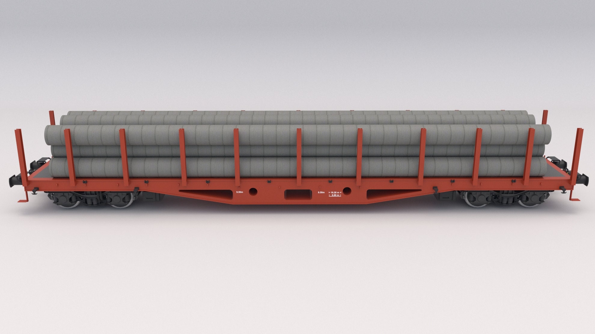 Flat Rail Car With Pipes 3d Model DAE FBX OBJ Railcar, Railway ...