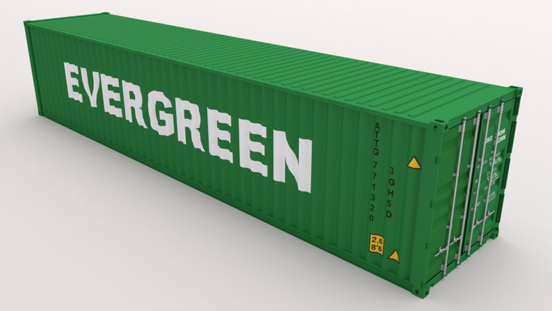 Evergreen Shipping Container 3d Model DAE FBX OBJ Industrial, Cargo, 40 ...