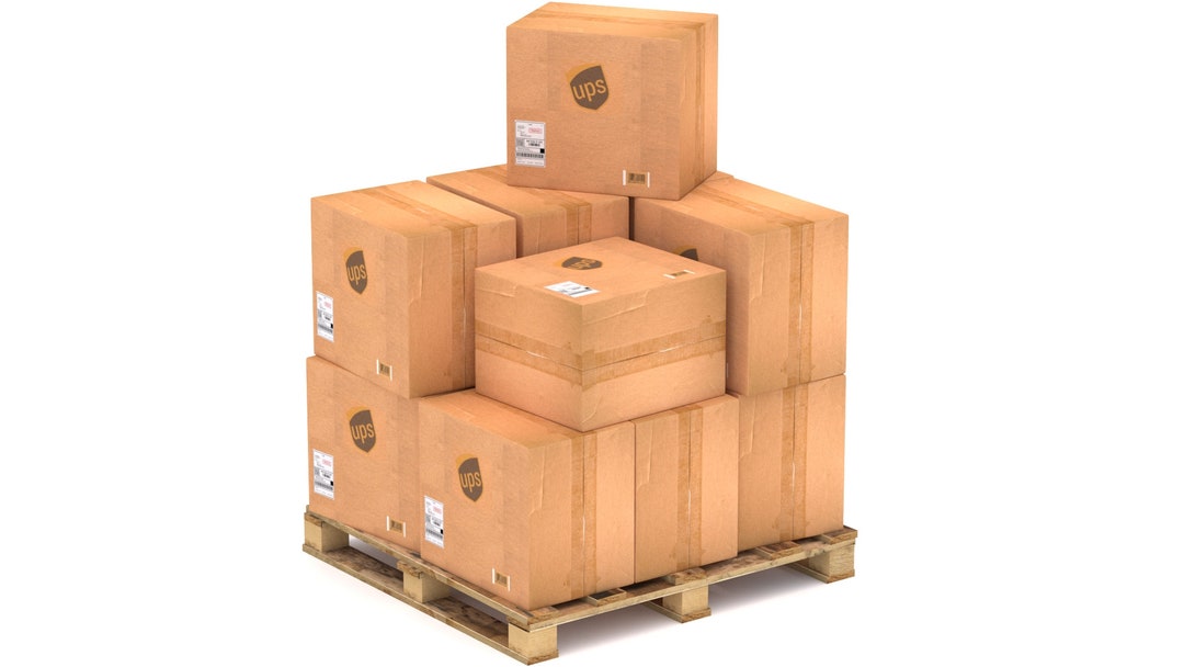 UPS Cardboard Box With Pallet 3d Model DAE FBX Obj Digital File ...