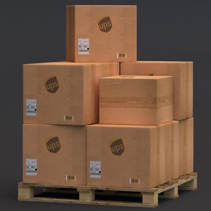UPS Cardboard Box With Pallet 3d Model DAE FBX Obj Digital File ...