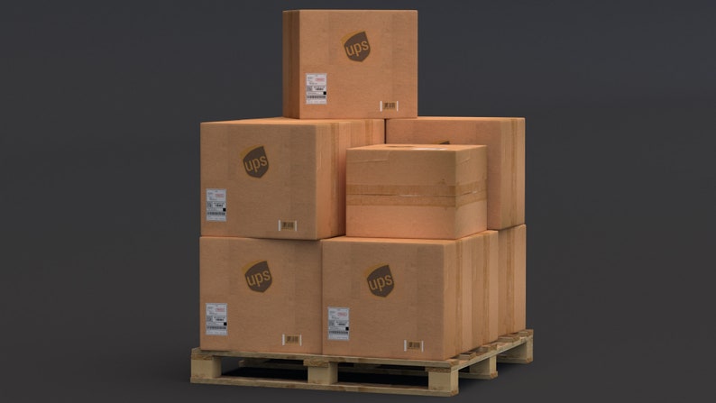UPS Cardboard Box With Pallet 3d Model DAE FBX Obj Digital File ...