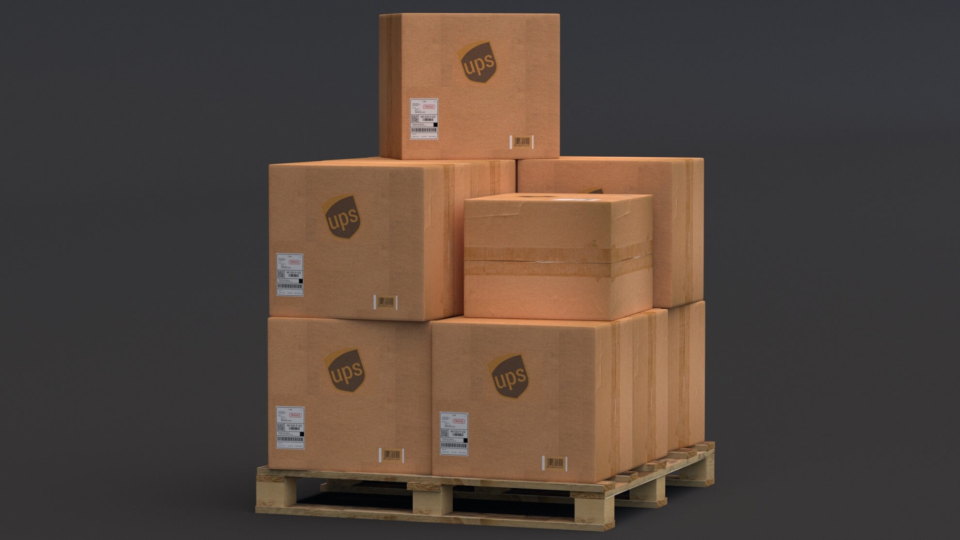 UPS Cardboard Box With Pallet 3d Model DAE FBX Obj Digital File ...