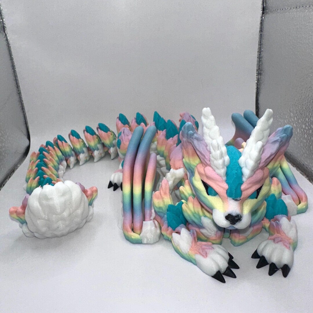 Pastel Rainbow Winged Cat Dragon. 17” Long Designed by Cinderwing3d. - Etsy