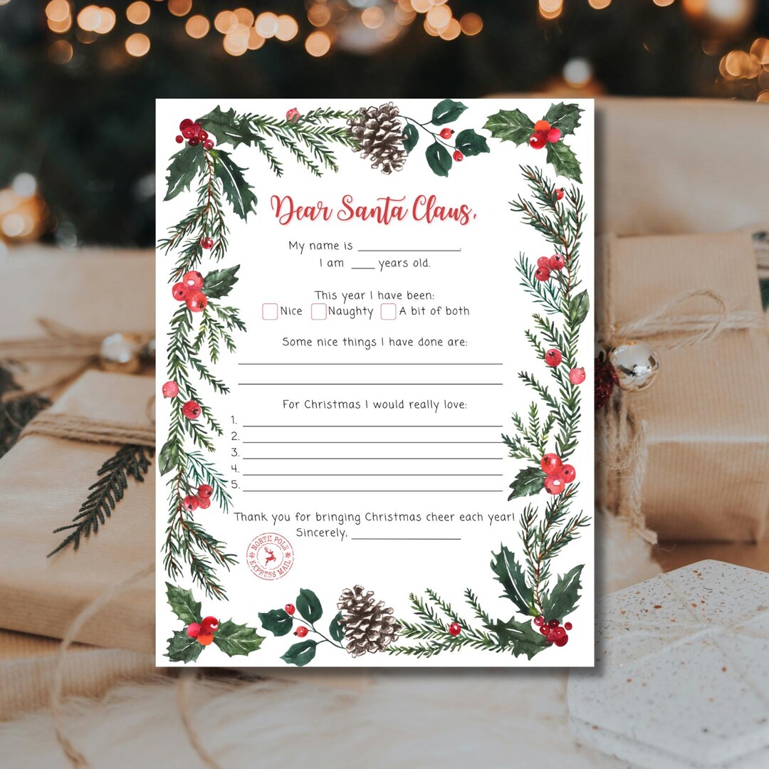 Letter to Santa, Printable Santa Letter, Santa Letter Template, Instant ...