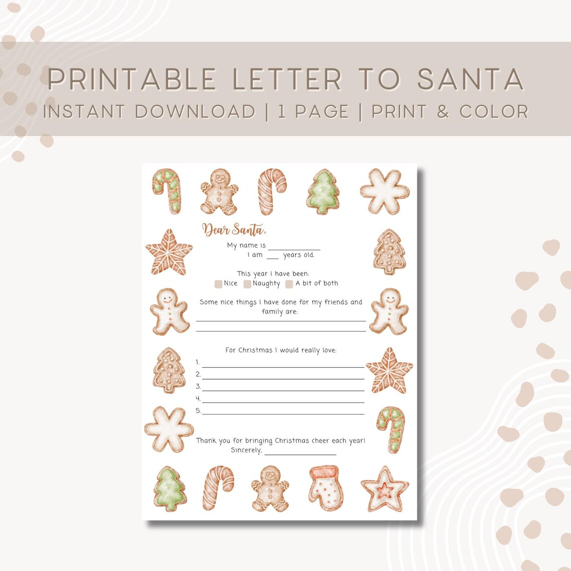 Letter to Santa, Christmas Sugar Cookies Printable Santa Letter, Santa ...
