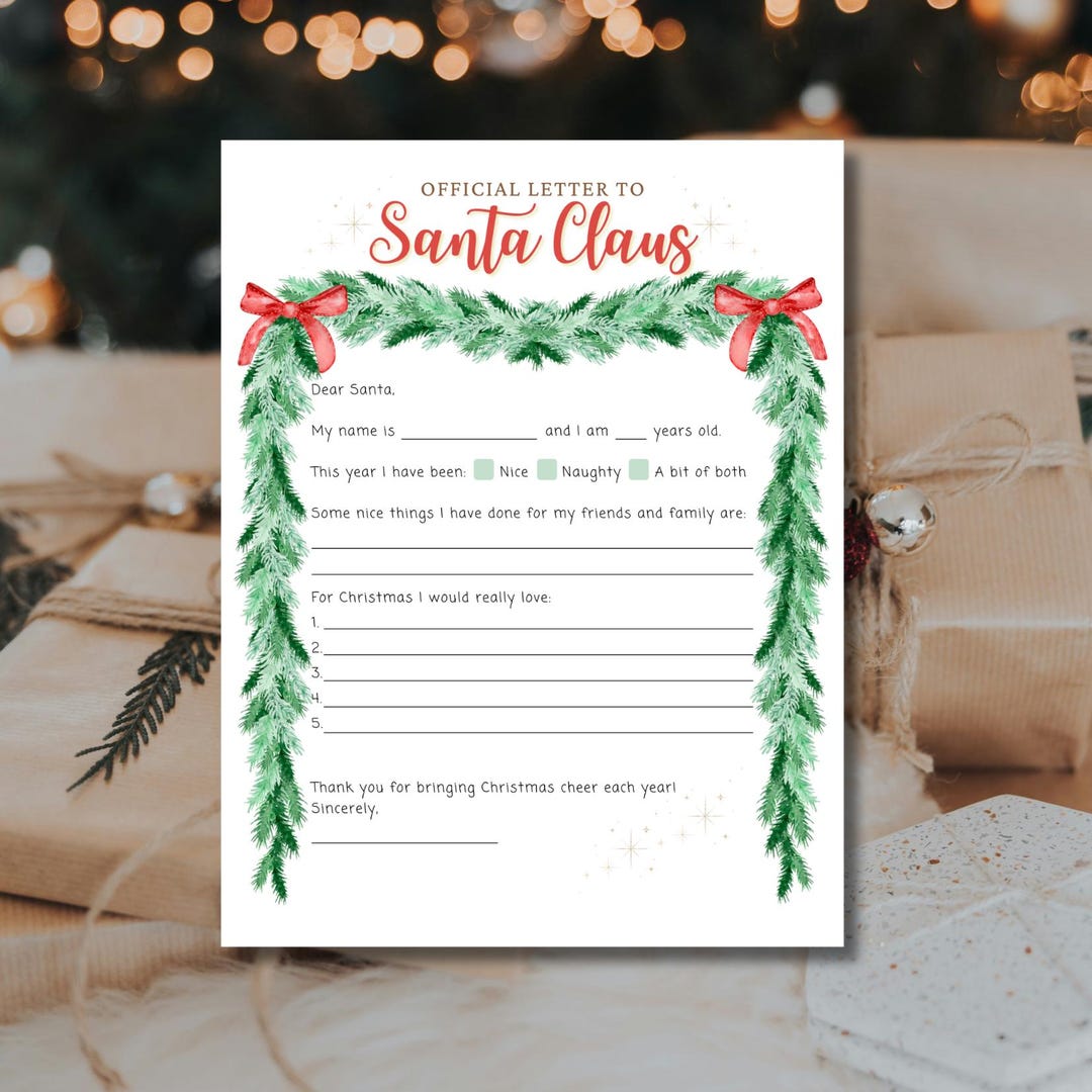 Letter to Santa, Printable Santa Letter, Santa Letter Template, Instant ...