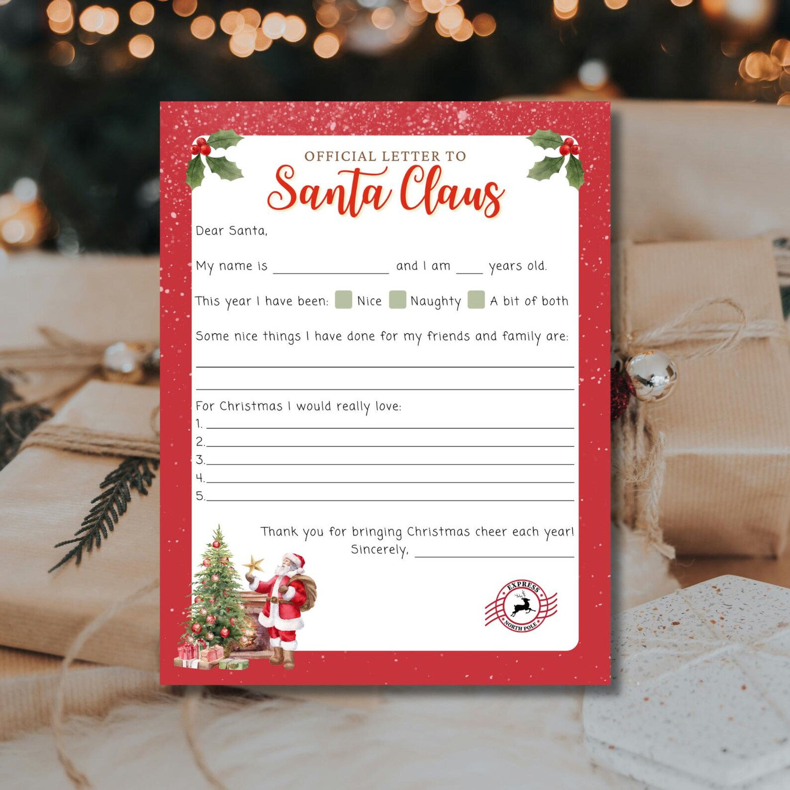 Letter to Santa, Printable Santa Letter, Santa Letter Template, Instant ...
