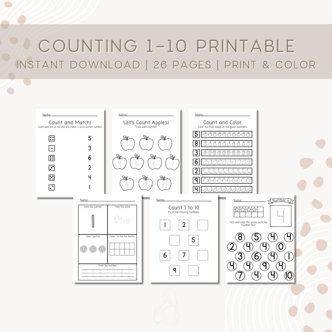 Count and Color 1-10, Preschool/kindergarten Counting Printable, Number ...