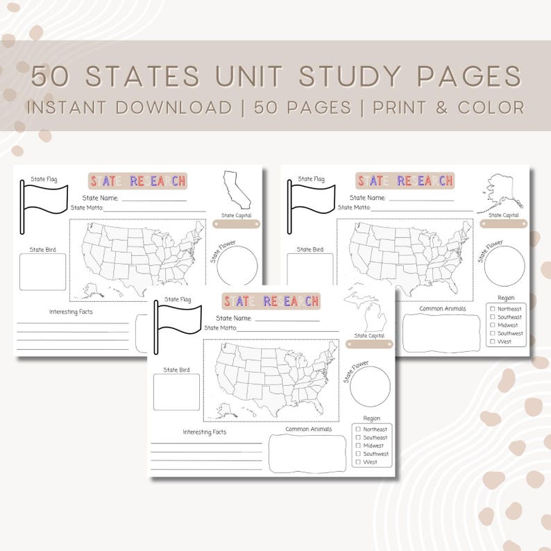 50 State Unit Study, United States Learning Pages, Homeschool States ...