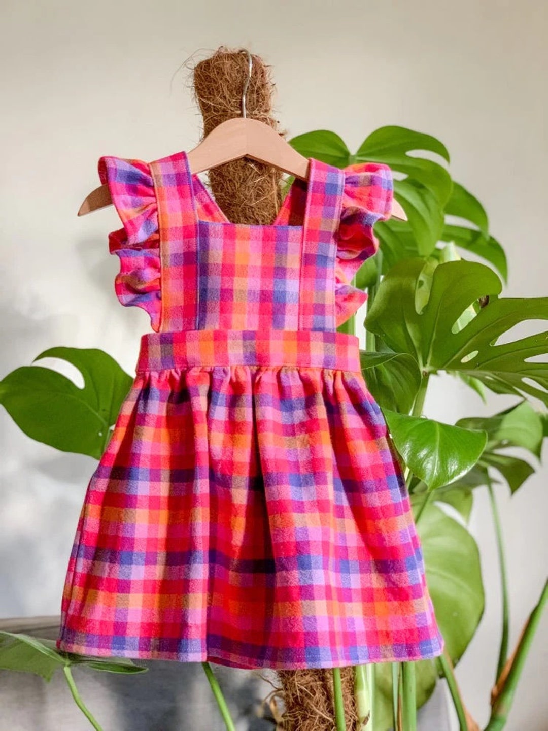 Pink Pinafore Dress Girl Checked Dress Baby Girl Outfit Toddler ...