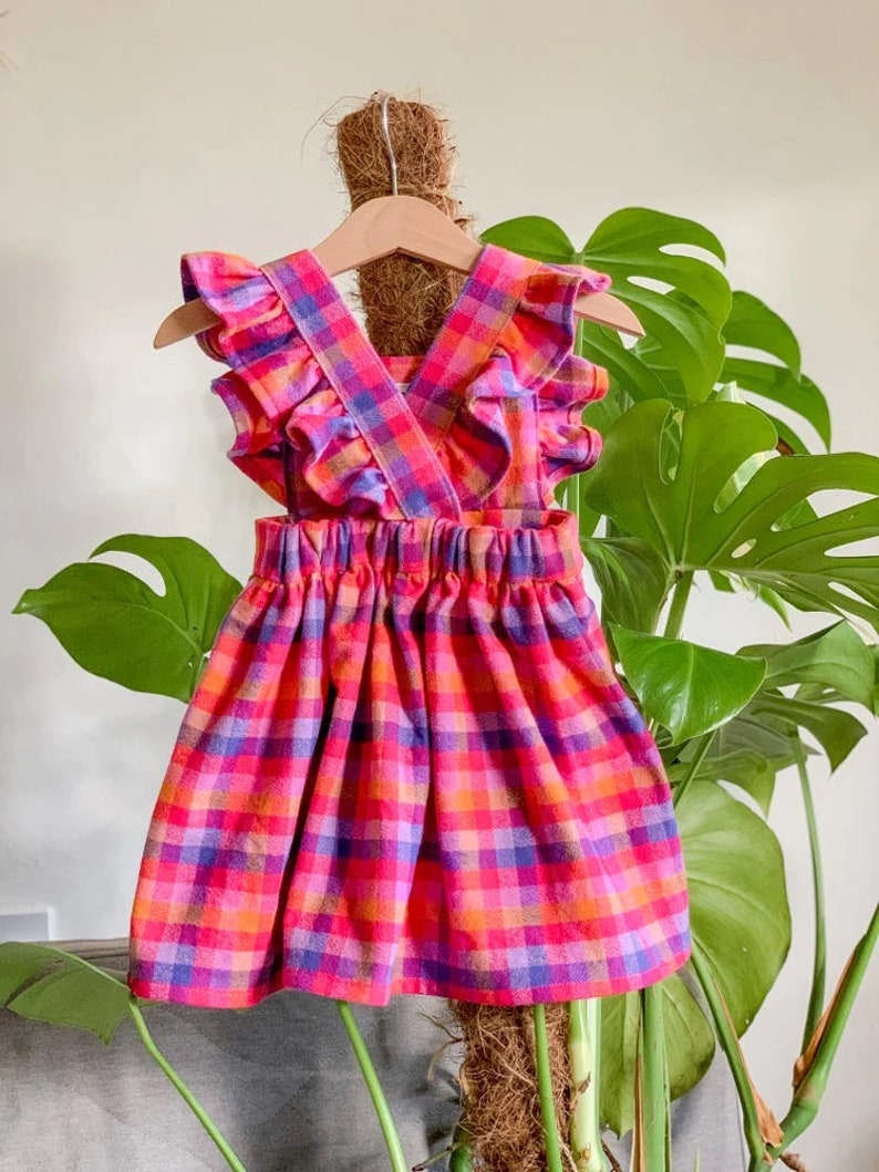 Pink Pinafore Dress Girl Checked Dress Baby Girl Outfit Toddler ...