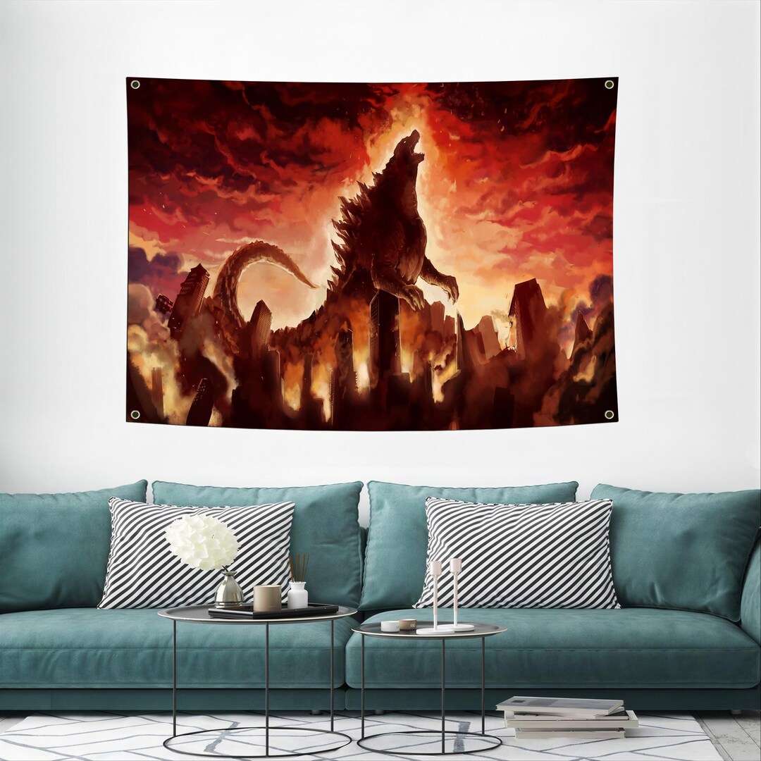 Godzilla Tapestry Kaiju Wall Decor, King of the Monsters Rug, Japanese ...
