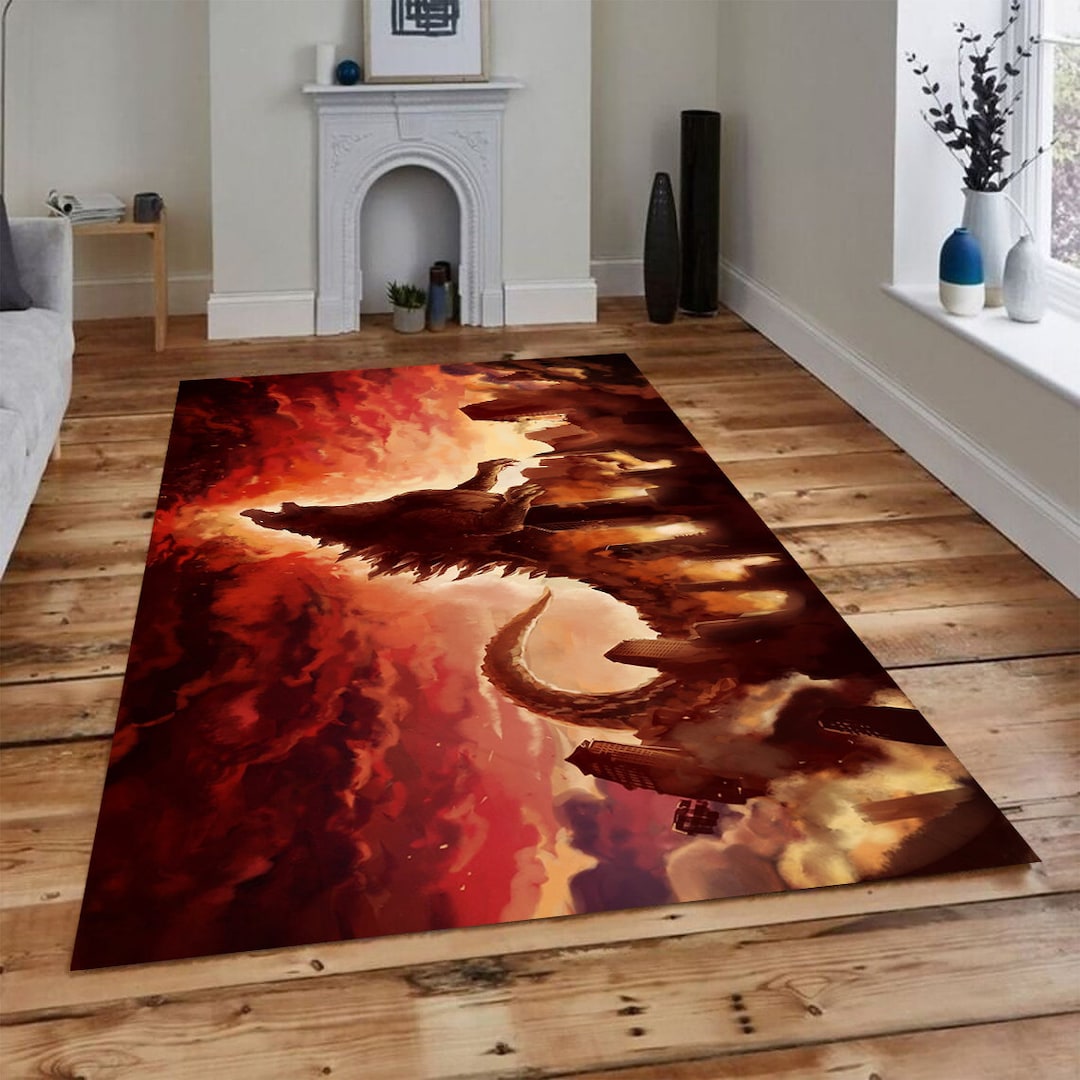 Movie Rug,godzilla,godzilla Decor,boys Room Rug,chield Rug,red Rug,area ...