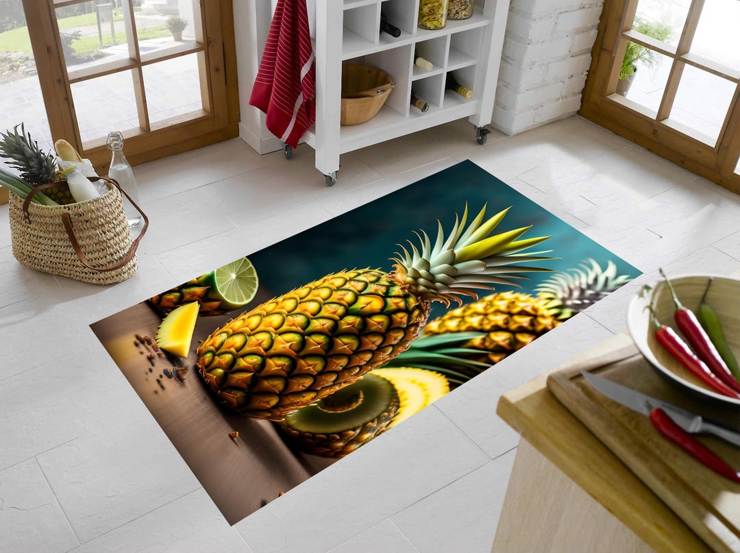 Pineapple Themed Decorative Kitchen Rug• Kitchen Utensils • Pineapple ...