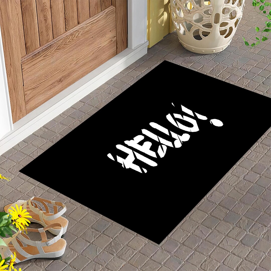 Personalized Hello Doormat: Black Washable Farmhouse Rug - Etsy
