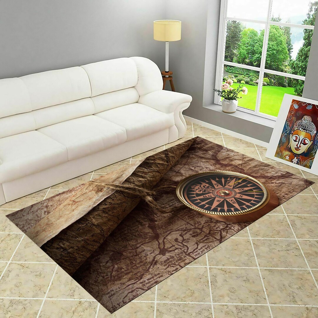 Compass Decor, Map Decor, Map and Compass Rug, Housewarming Gift, Floor ...