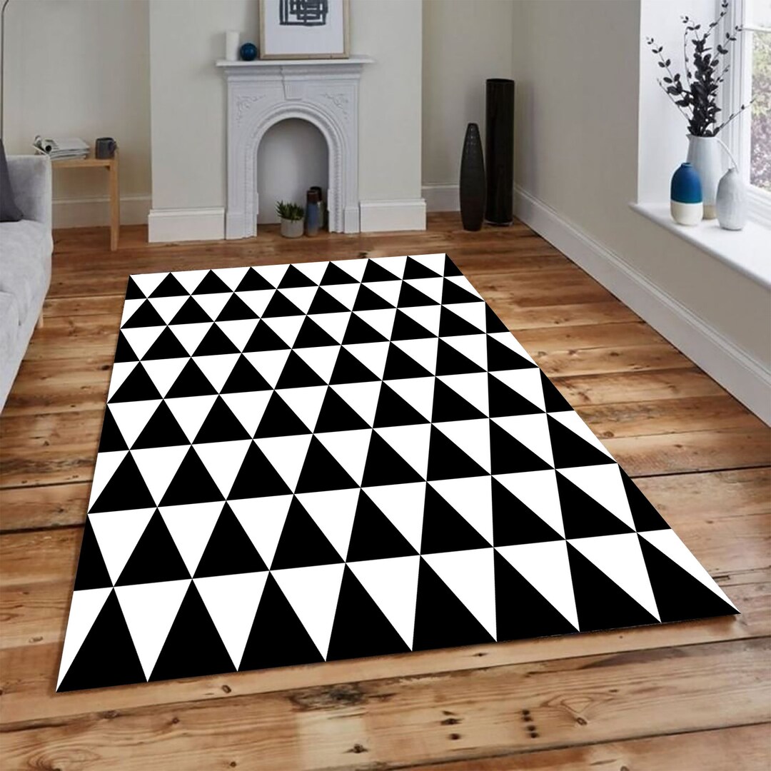 Triangle Pattern Rug, Black White Decorative Rug, Geometric Carpet ...