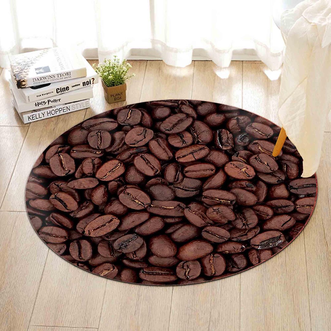 Coffee Bean Round Rug: Washable Kitchen Decor - Etsy