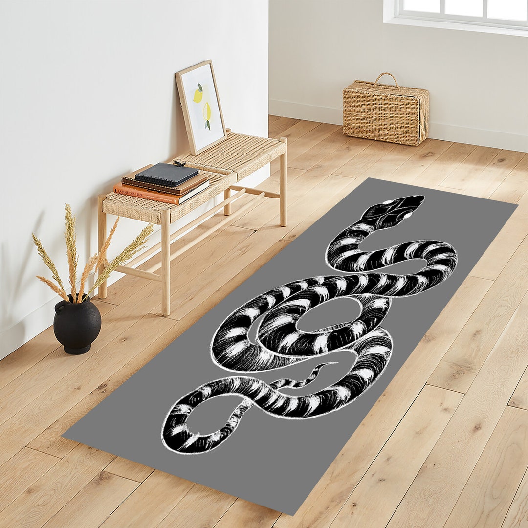 Snake Runner Rug • Black-white Snake Decor • Gray Rug • Animal Rug ...