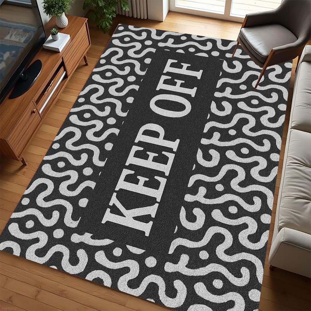 Dark Gray "keep Off" Abstract Rug: Non-slip Machine Washable Area Rug ...