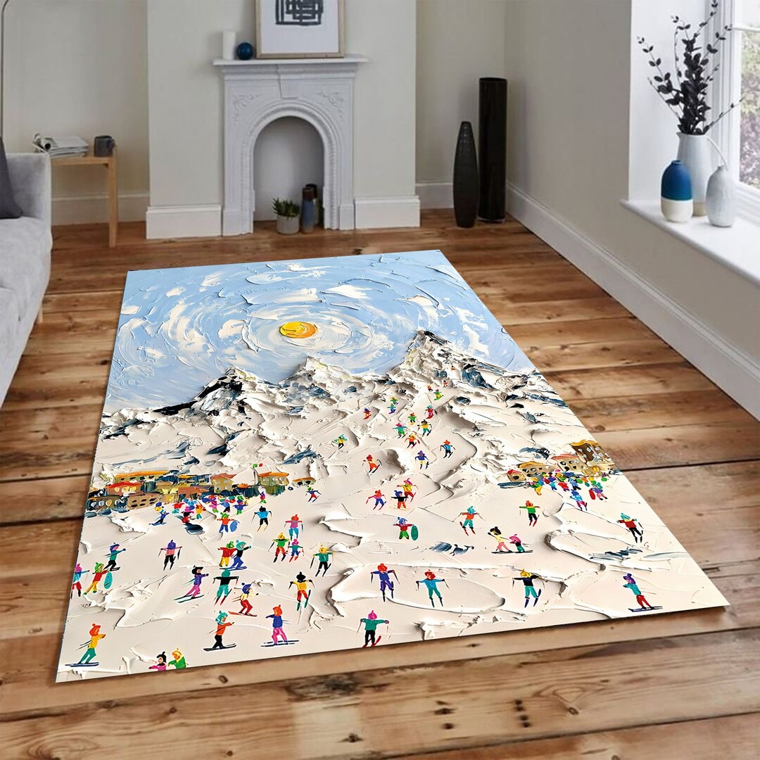 Area Rug, Rug, Oil Painting, Mountain Patterned Rug, Ski,themed Rug ...