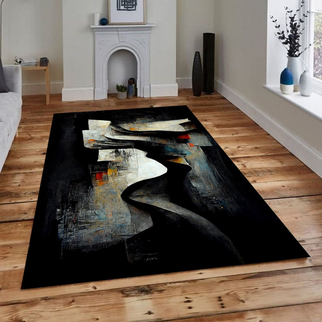 Black Abstract Rug: Modern Art, Non-slip Area Rug - Etsy