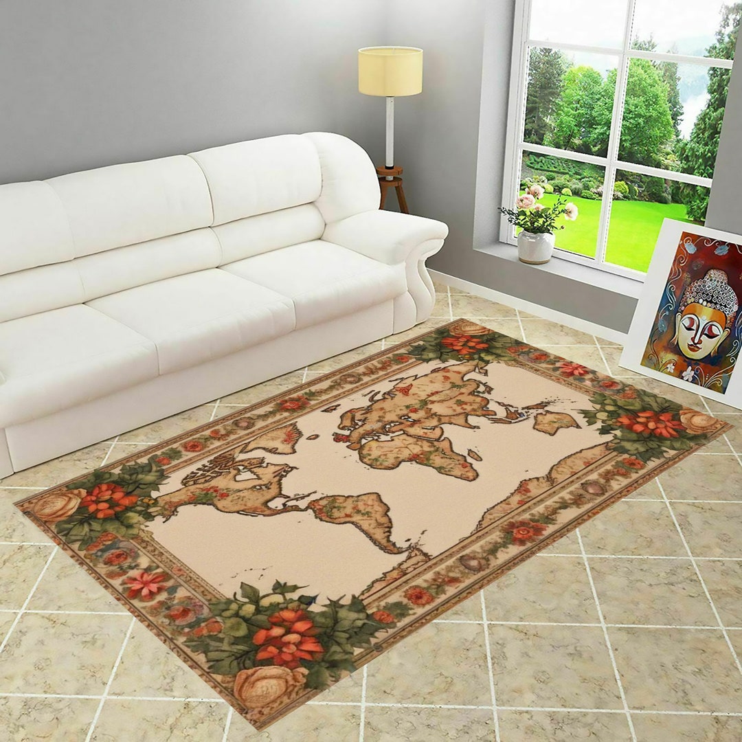 Flower Decor Map Rug,world Map Rug,old World Map Rug,modern Rug ...