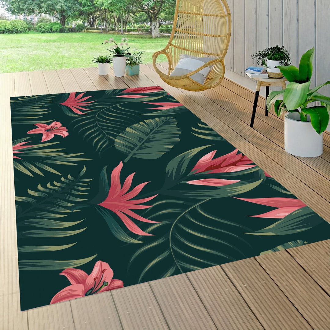 Floral Indoor-outdoor Rug: Tropical Garden Patio Decor - Etsy