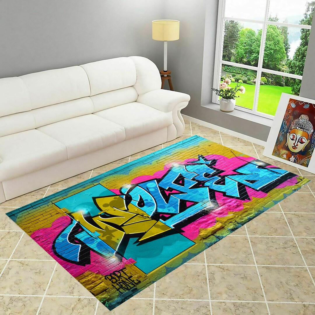 Graffiti Area Rug: Modern Street Art Style - Etsy