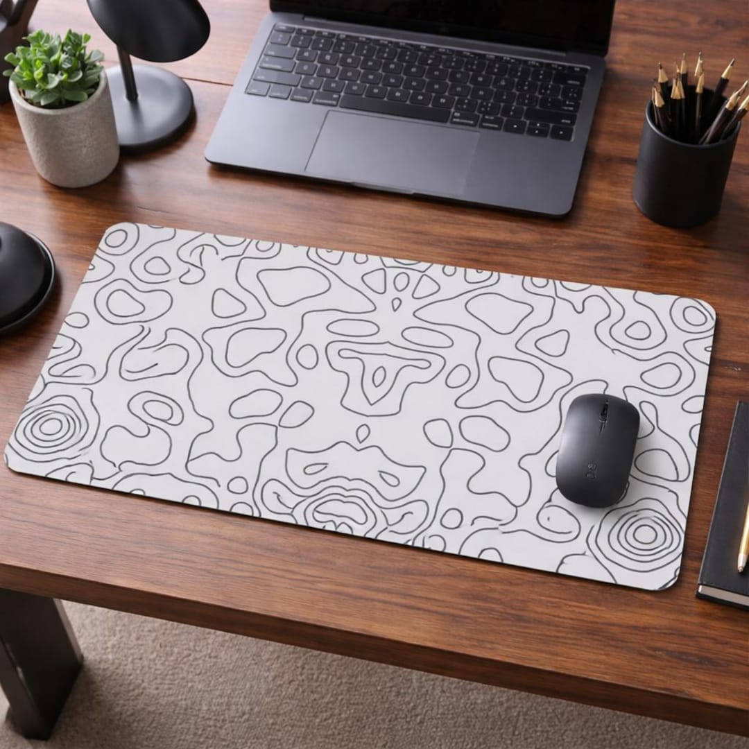 White Topography Gaming Mouse Pad,aesthetic Mouse Pad, Non Slip Desk ...