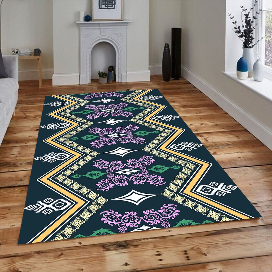 Navy Blue Geometric Rug, Decorative Area Rug, Living Room Carpeti ...