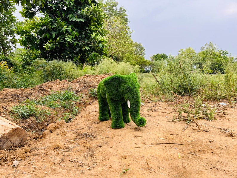 Miniature Green Elephant Topiary: Fiberglass & Artificial Turf Garden ...