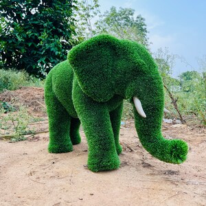 Miniature Green Elephant Topiary: Fiberglass & Artificial Turf Garden ...