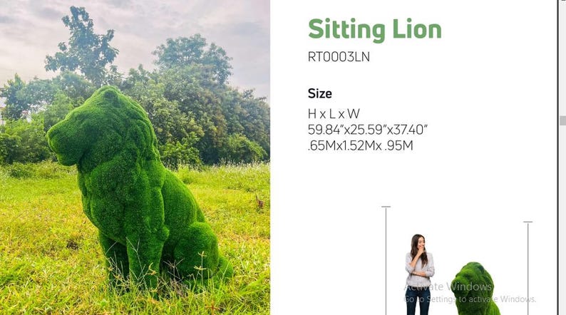 Animal Topiary Green Sitting Lion is Made of Fibreglass and Artificial ...