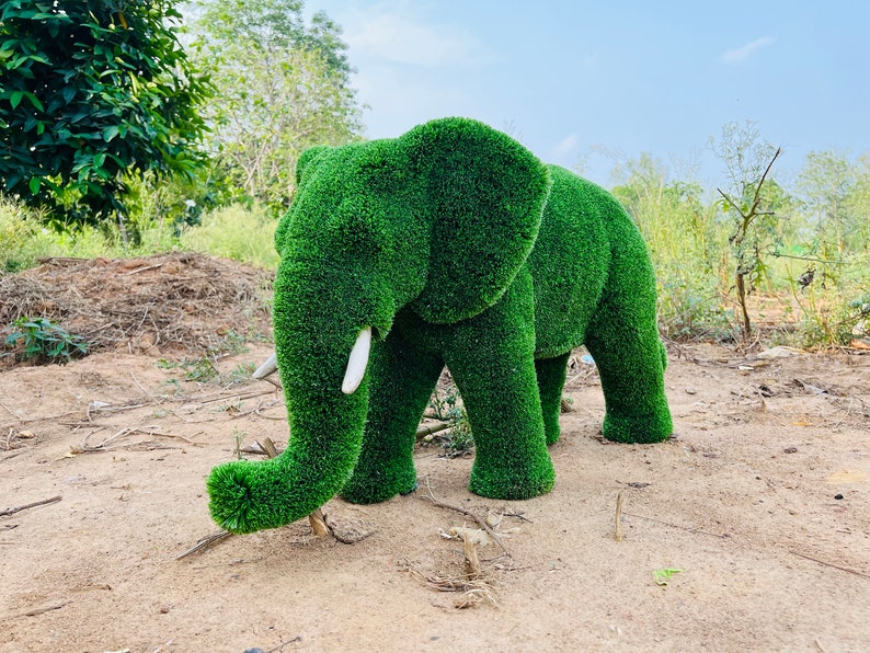Miniature Green Elephant Topiary: Fiberglass & Artificial Turf Garden ...