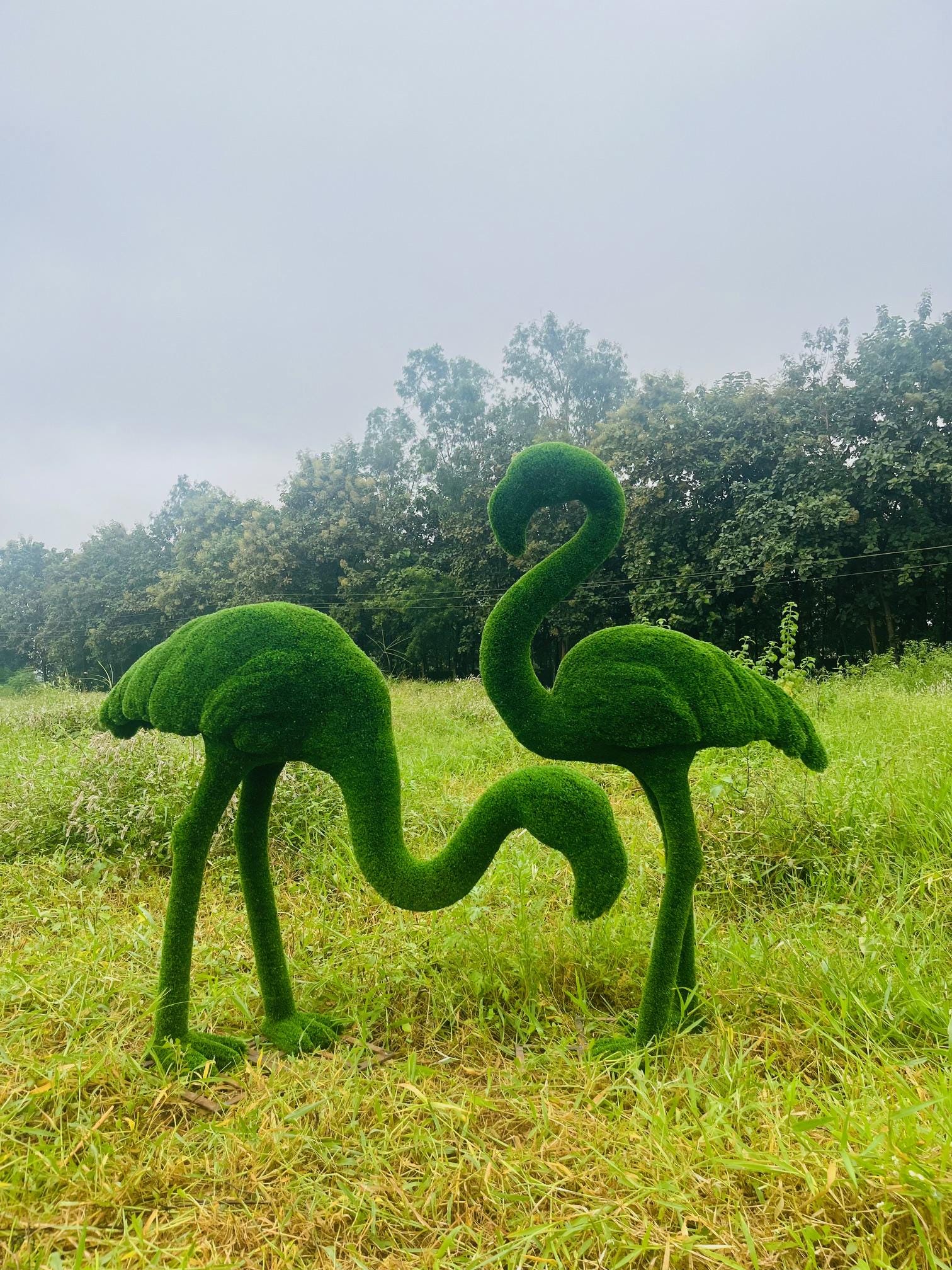 Animal Topiary Green Flamingo Pair is Made of Fibreglass and Artificial ...