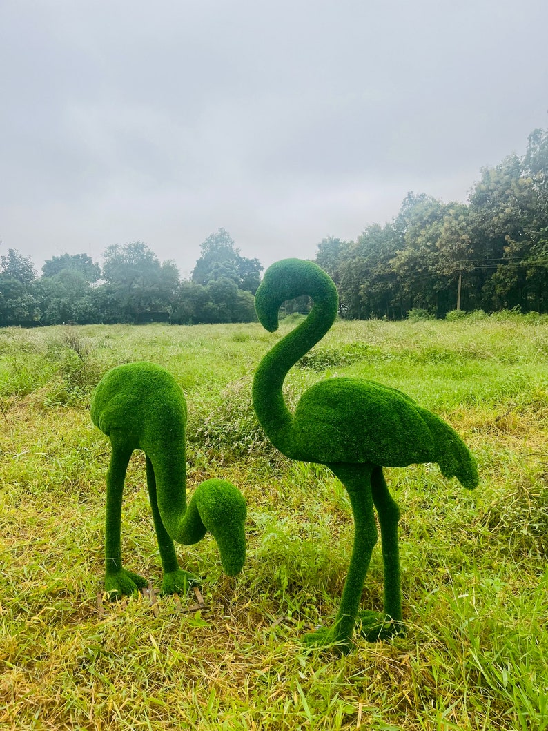 Animal Topiary Green Flamingo Pair is Made of Fibreglass and Artificial ...
