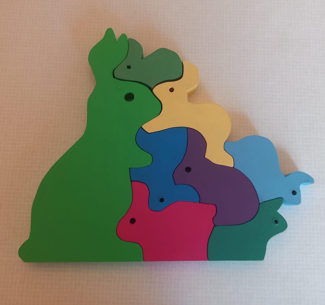 Wooden Hand-painted Free Standing Stacking Rabbits - Etsy