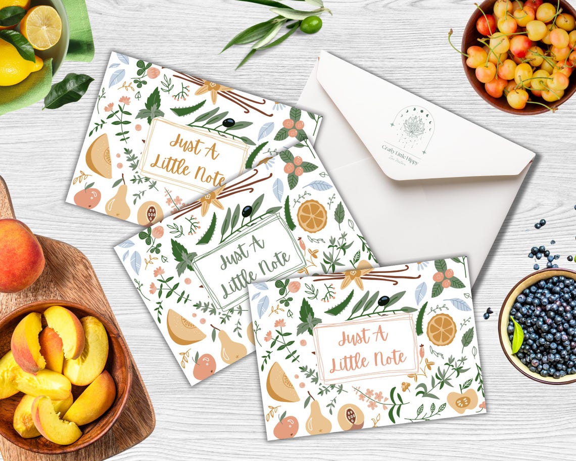 Juicy Little Note Printable 7x5 Note Card | Set of 3 Blank Inside ...