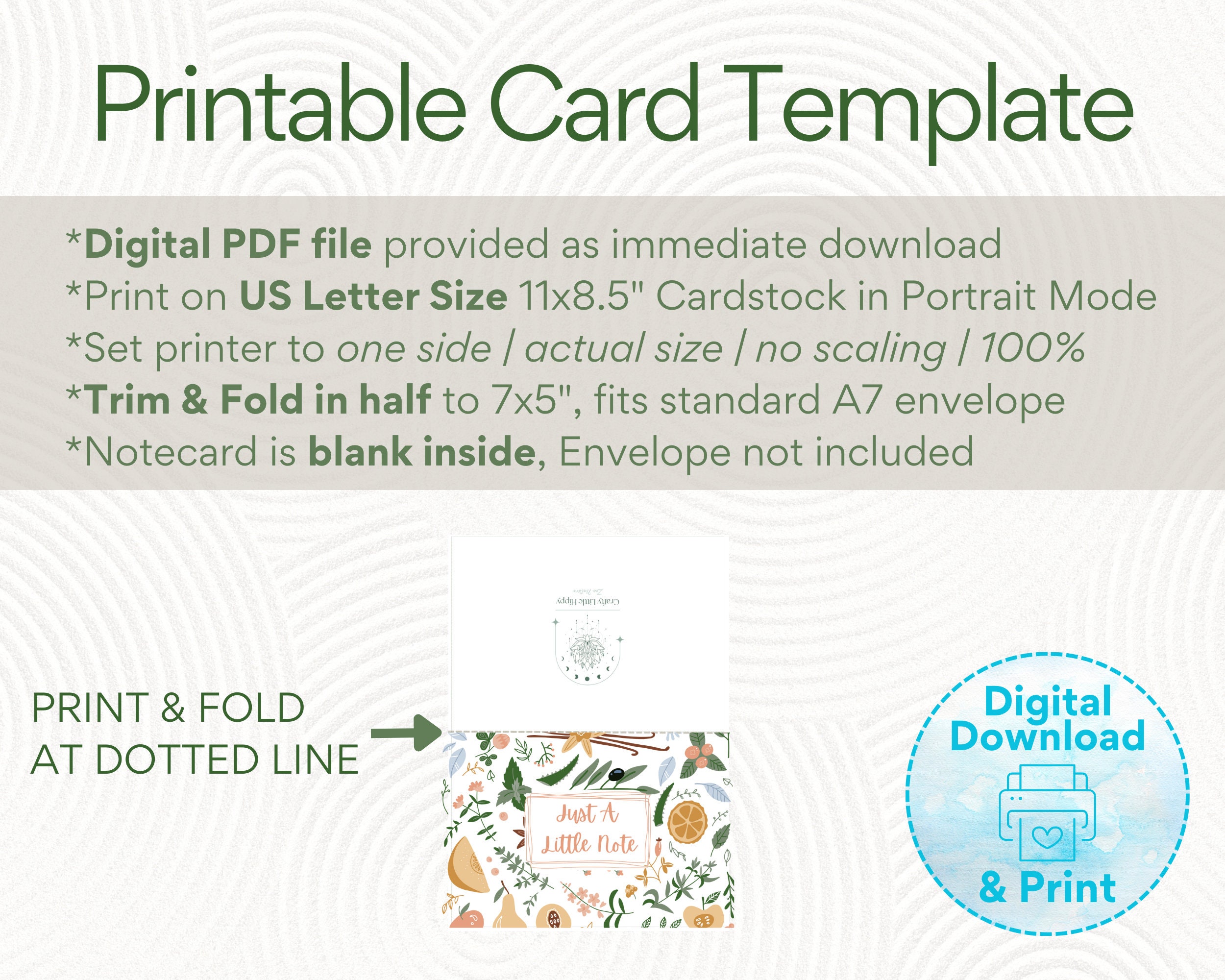 Juicy Little Note Printable 7x5 Note Card | Set of 3 Blank Inside ...