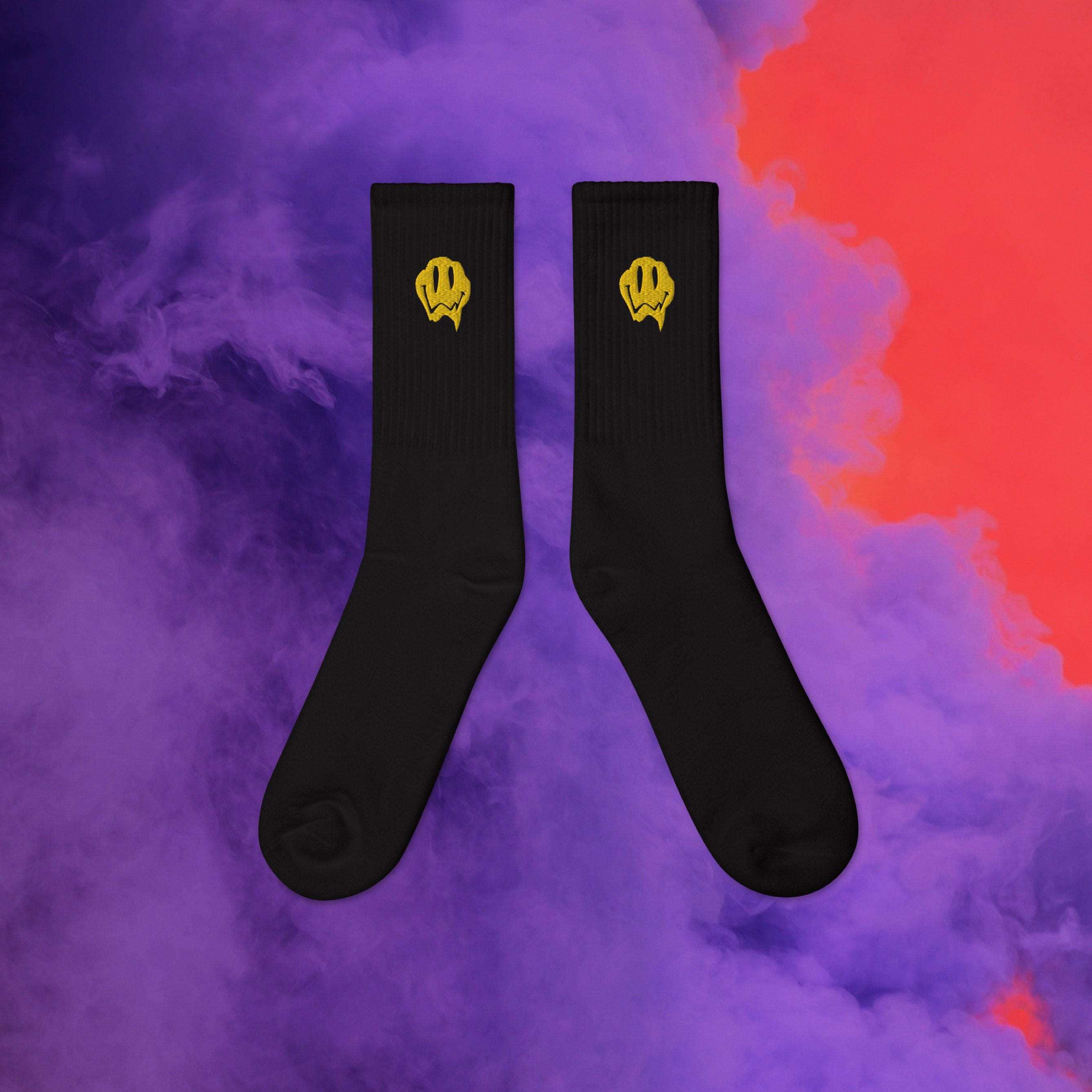 Melting Smiley Face Embroidered Socks Streetwear, Fashion, Goth, Emo ...