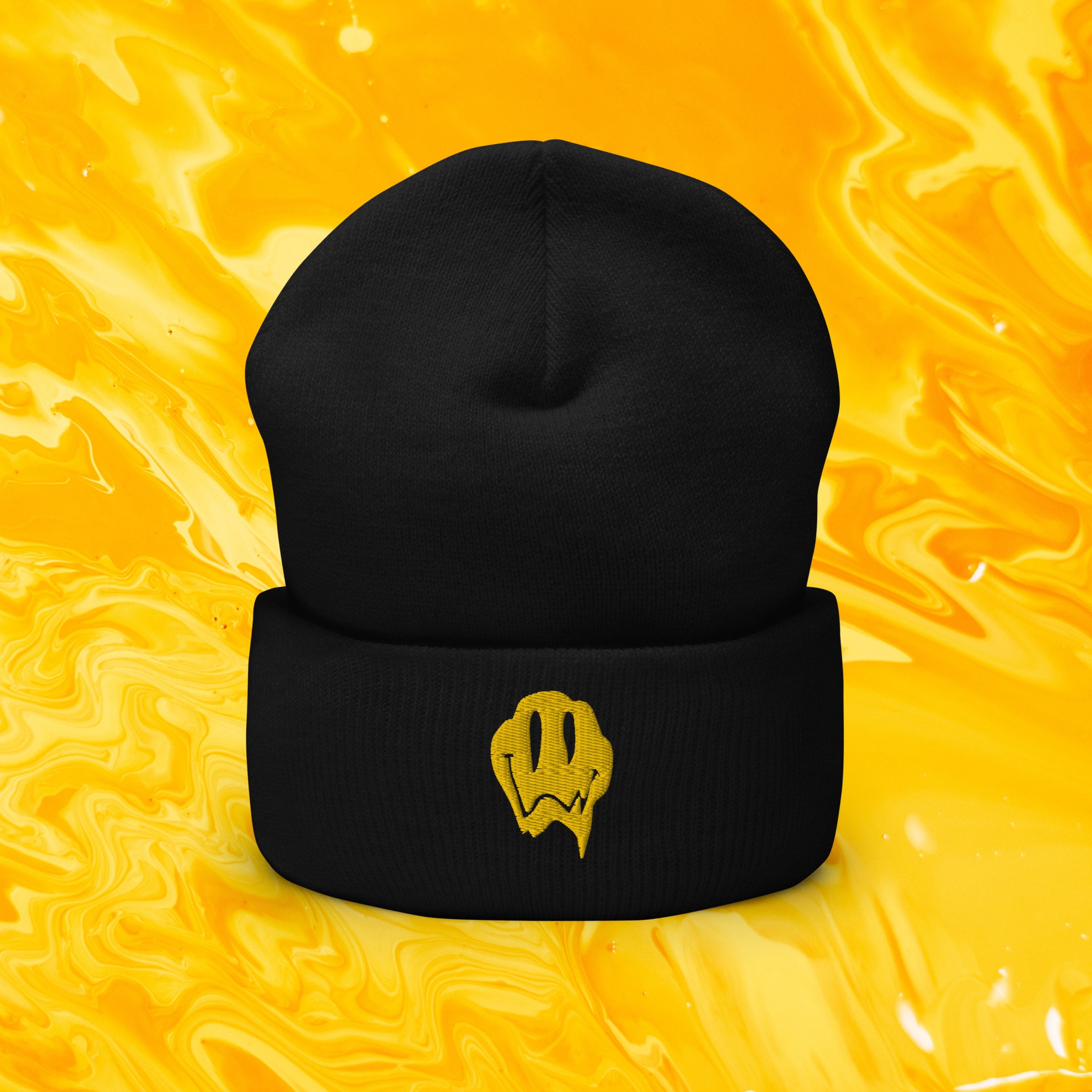 Melting Smiley Face Emoji Cuffed Beanie | Streetwear, Fashion ...