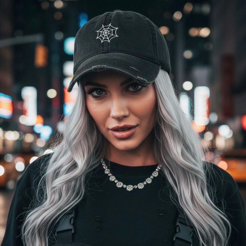 Spider Web Distressed Cap | Dark Streetwear Fashion Goth Emo Punk Gift ...