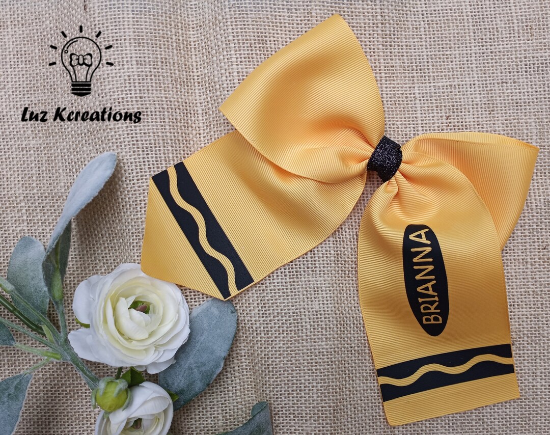 Personalized Crayon Bow, Yellow Crayon, School Bow, Hair Accessories ...