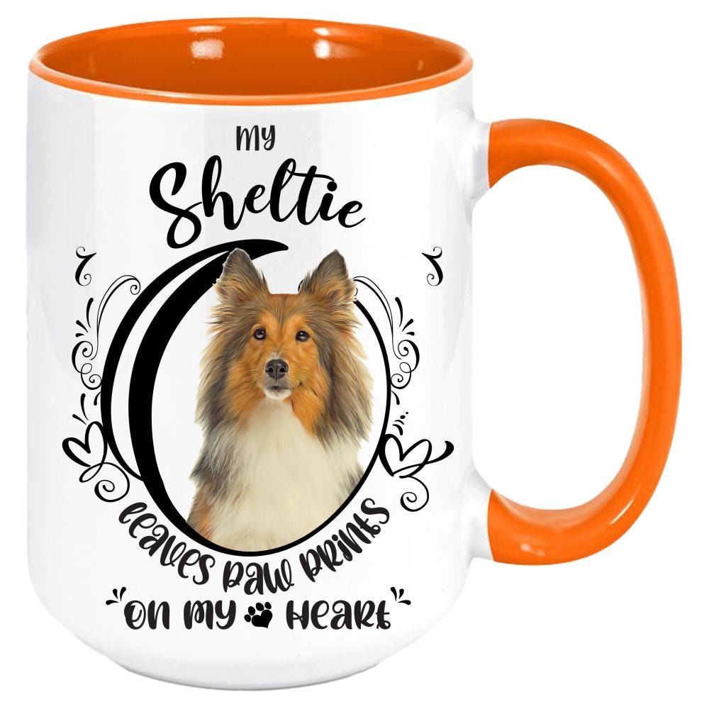 Sheltie Coffee Mug Custom Dog Mug Paw Prints on My Heart Coffee Mug Dog ...