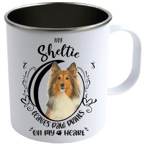 Sheltie Camping Mug Paw Prints on My Heart Stainless Steel Cup Dog ...